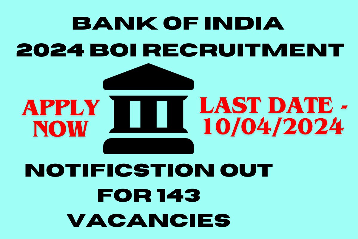 Latest 2024 BOI Recruitment for 143 Position, Eligibility